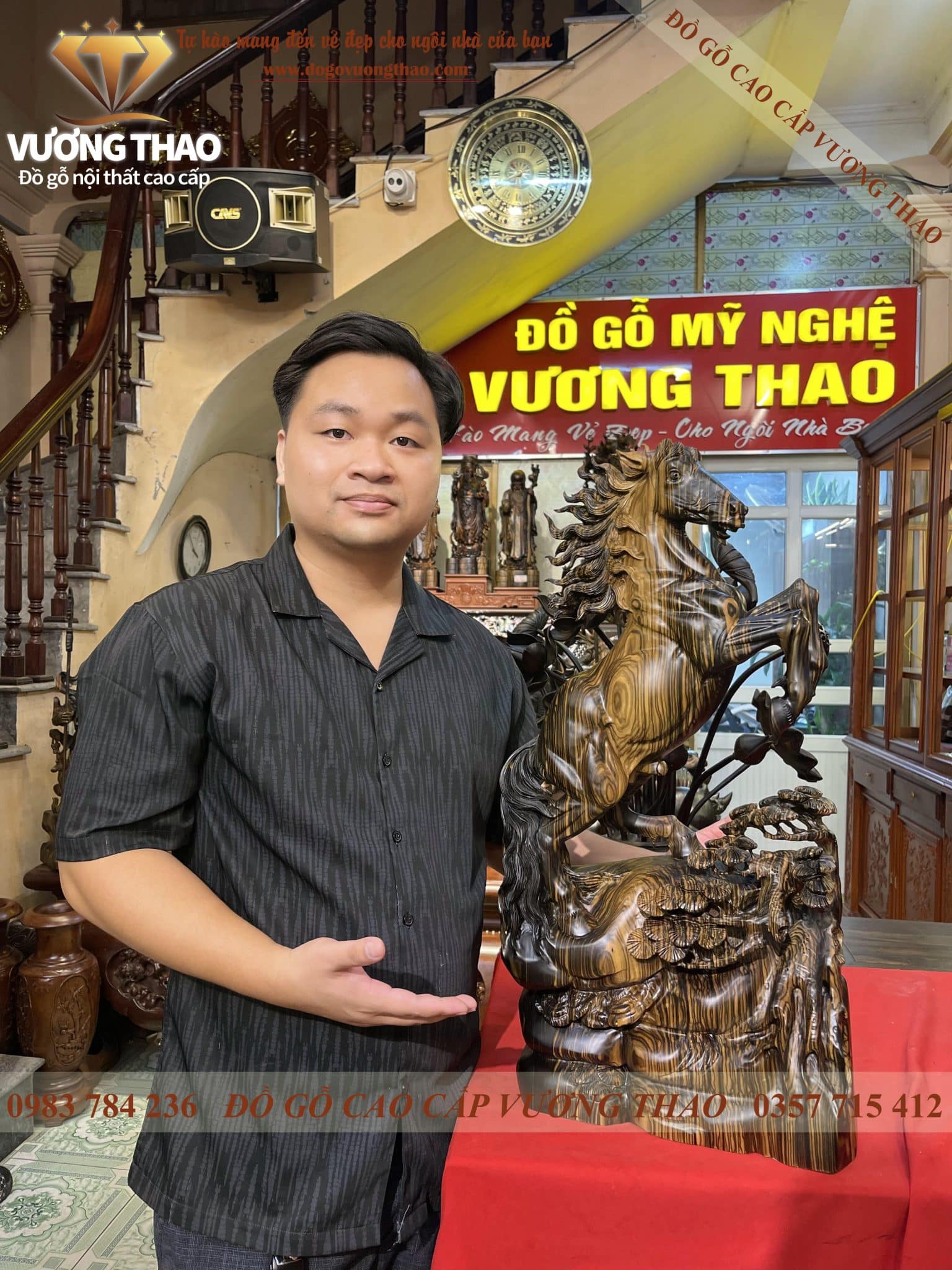 Tượng Nhất Mã Phi Thiên gỗ Mun hoa